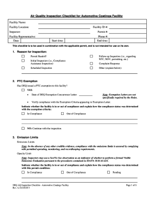 Air Quality Inspection Checklist for Automotive Coatings Facility - deq ...