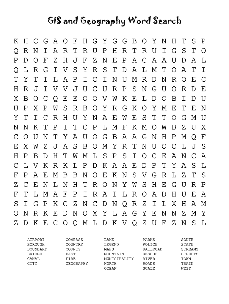 Printable Geography Word Search