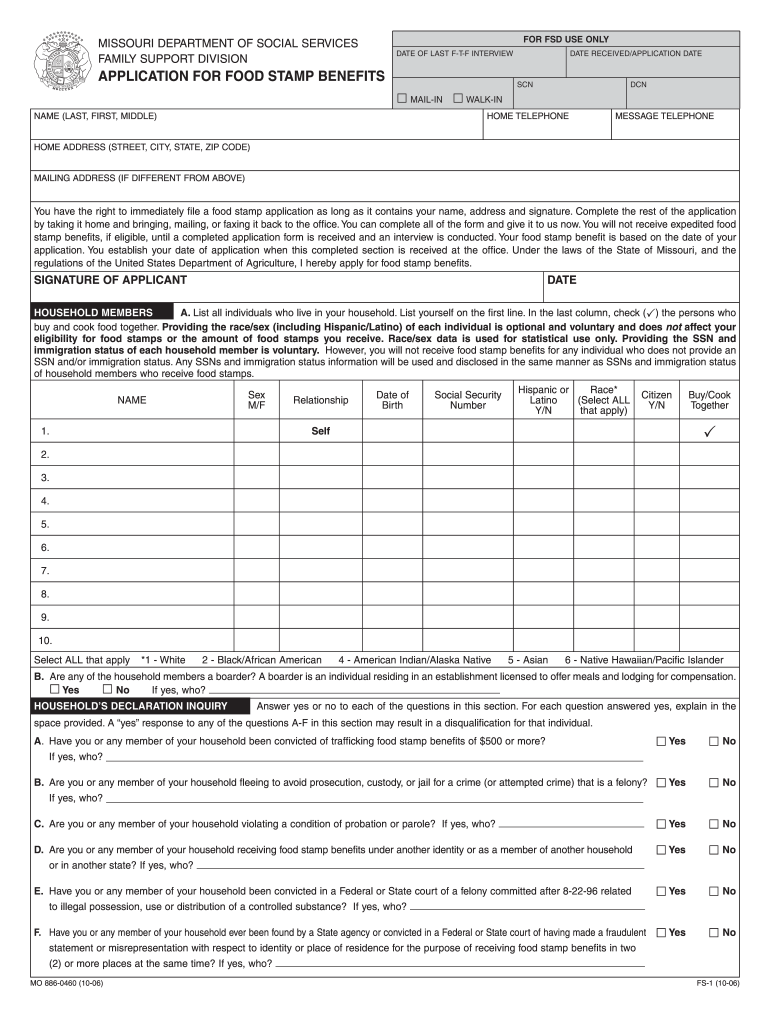 Missouri Food Stamp Application Form Printable Printable Forms Free