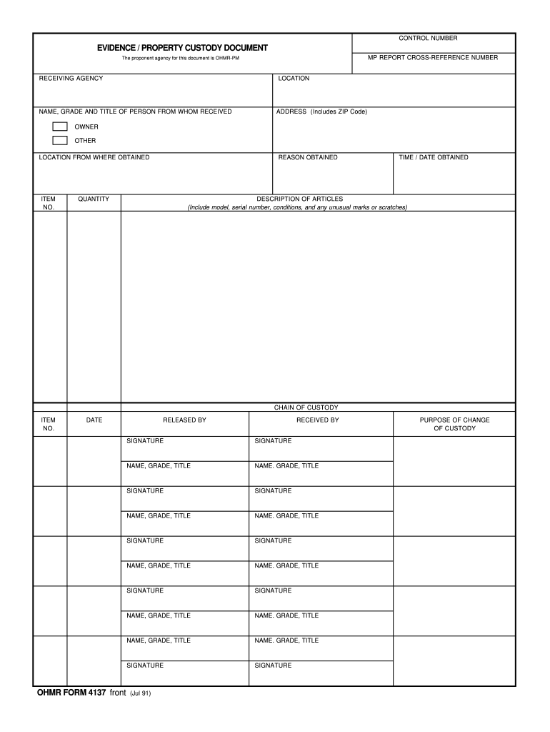 Printable Chain Of Custody Form Template Printable Templates