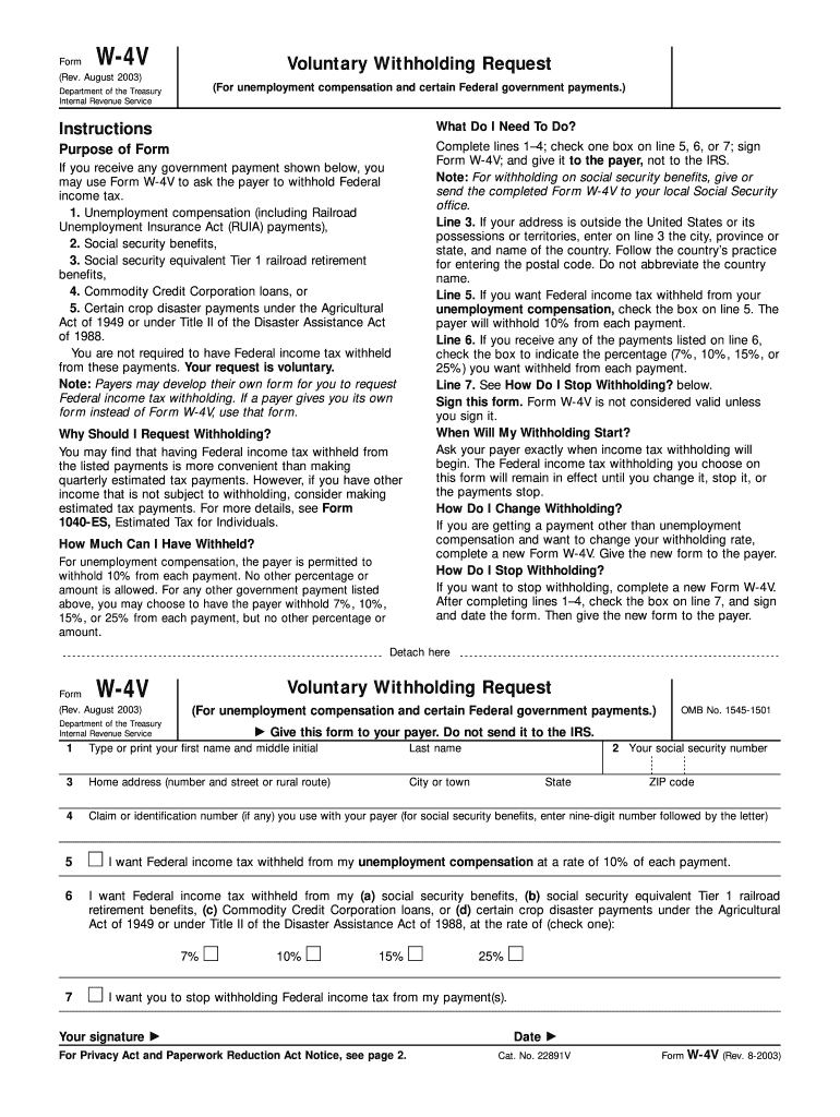 Form W 4V Rev August Fill In Capable Voluntary Withholding Request