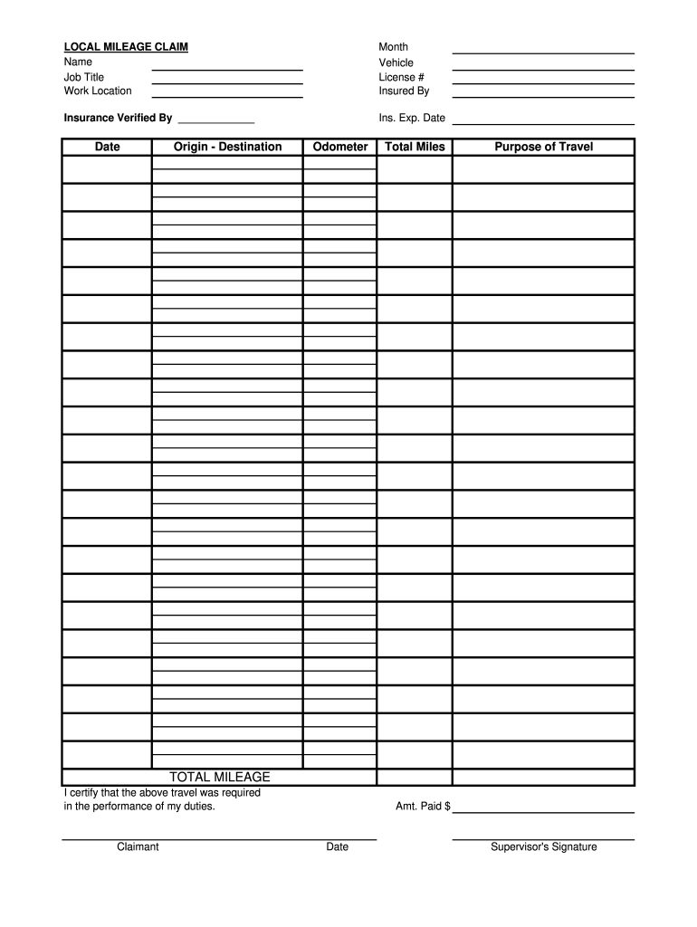 Mileage Reimbursement Form Template Fill Out And Sign Printable PDF
