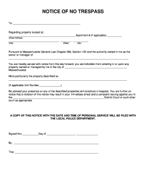 Ma Trespass Form - Fill Out and Sign Printable PDF Template | signNow