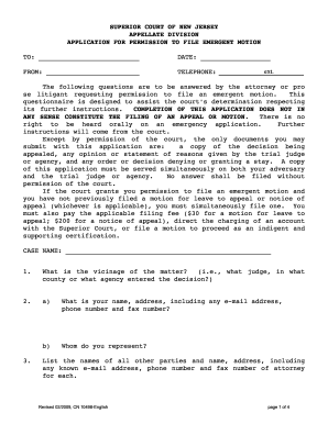 Application for Permission to File Emergent Motion - New Jersey ...