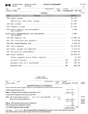 Canada Revenue Agence du revenu NOTiCE OF ASSESSMENT ... form - Fill ...