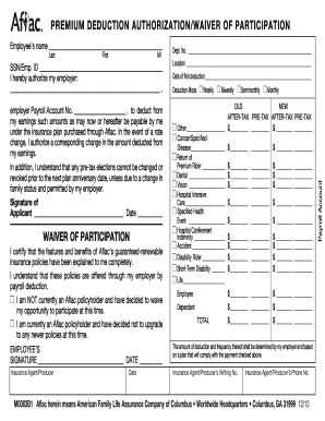 Aflac premium deduction authorization - Fill Out and Sign Printable PDF ...