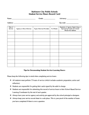 Community Service Record Sheet Template