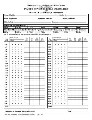 STAFFING PATTERN FOR CHILD CARE CENTERS - msde maryland form - Fill Out ...