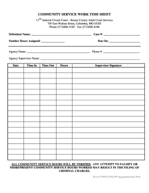Printable Community Service Forms