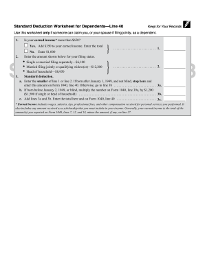 1040ez Worksheet For Line 5 Minimum Standard Deduction IRS Form