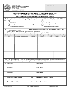 State of california certificate of financial responsibility underground ...