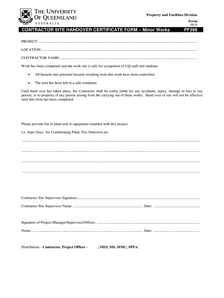 Handover Certificate Template 2010 2024 Form Fill Out And Sign