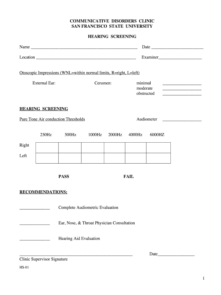 Hearing Screening Form PDF Fill Out And Sign Printable PDF Template