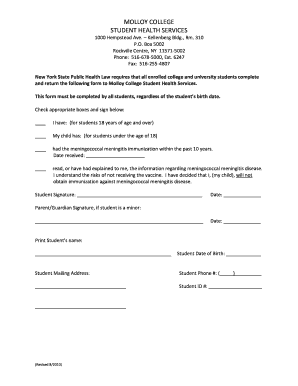 Meningitis waiver form. - Molloy College - molloy - Fill Out and Sign ...