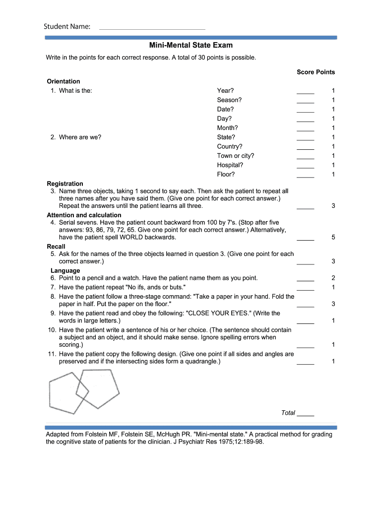 Mmse Form Fill Out And Sign Printable PDF Template SignNow