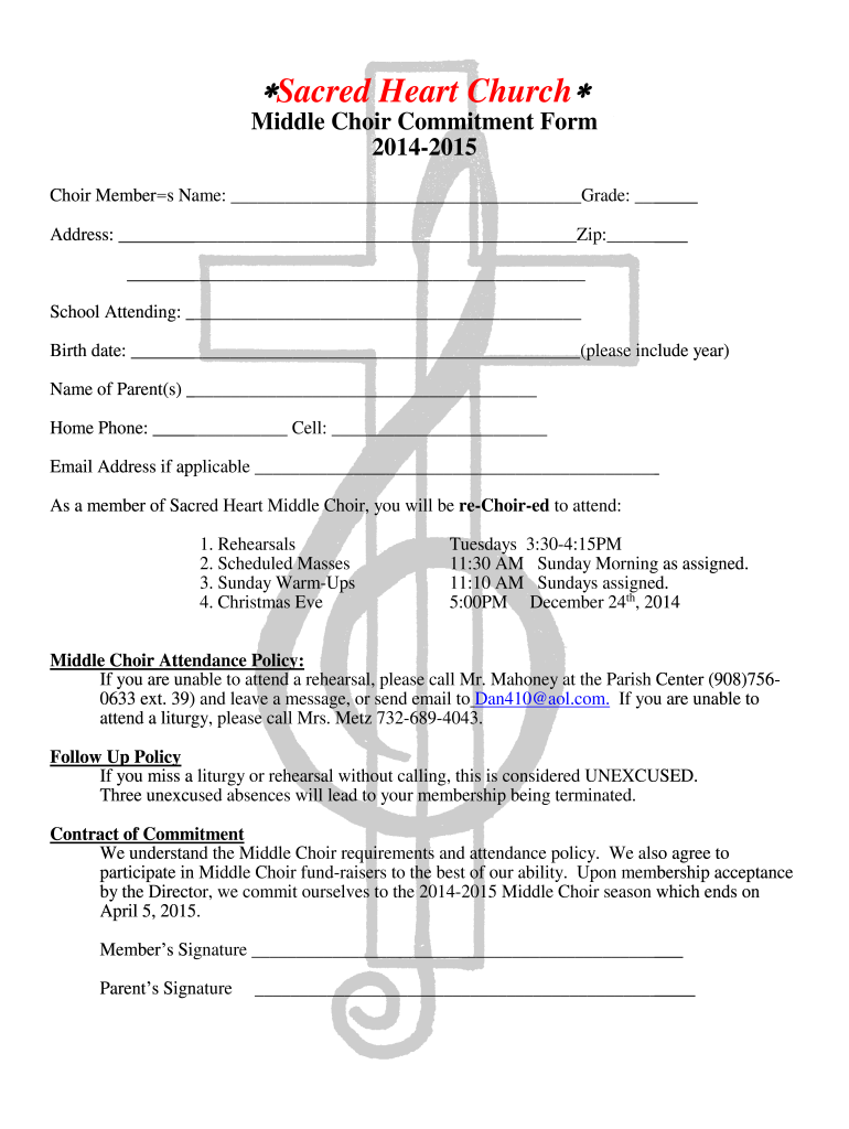 Church Choir Registration 2015 2024 Form Fill Out And Sign Printable