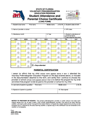 Vpk attendance long form pdf fillable - Fill Out and Sign Printable PDF ...
