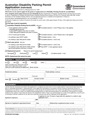 Australian Disability Parking Permit Application (Individual) - support ...
