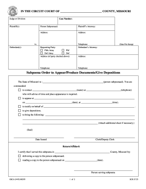 Subpoena form - Fill Out and Sign Printable PDF Template | SignNow