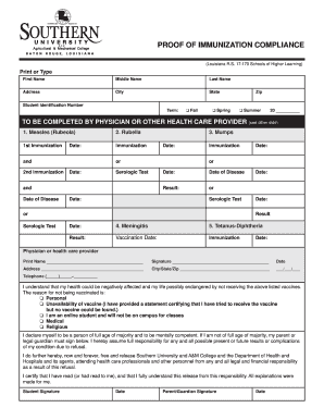 Southern university baton rouge proof of immunization compliance form - Fill Out and Sign ...