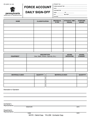CS-4347 4-14 force account daily sign-off - PennDOT Home form - Fill ...