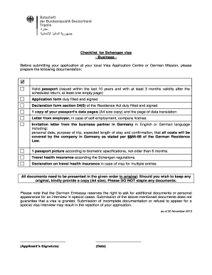 Checklist For Schengen Visa Business VFS Global - Fill Out and Sign ...
