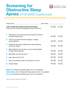 Stop Bang Questionnaire Word Document Form Fill Out And Sign
