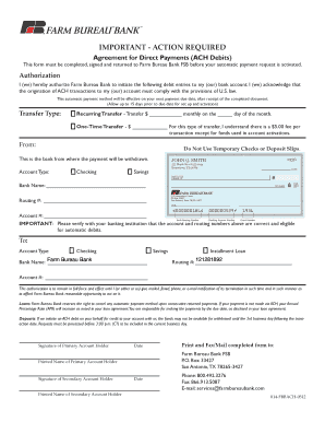 ACH Authorization for Recurring DepositTransfer Farm Bureau Bank - Fill ...