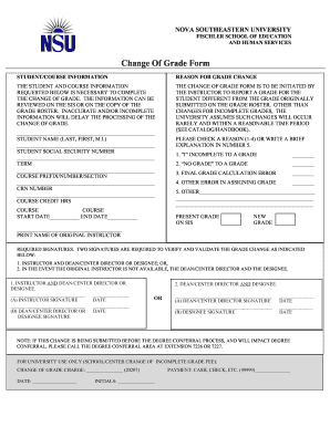CHANGE OF GRADE FORM - Nova Southeastern University - fgse nova - Fill ...