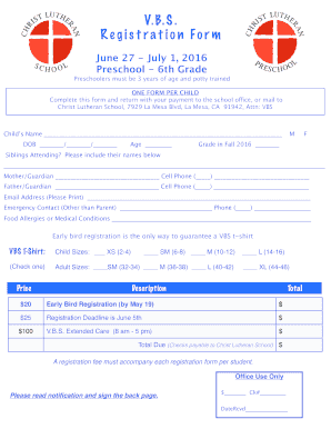 Vbs Registration Form Word Document