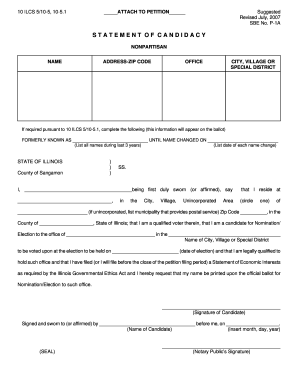 Illinois statement of candidacy fillable form sbe no p 1a - Fill Out ...