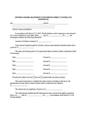 Sworn statement construction from florida sample form - Fill Out and ...