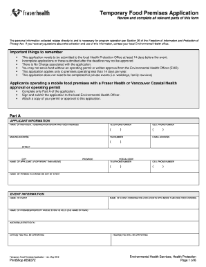Temporary Food Premises Application - Fraser Health form - Fill Out and ...