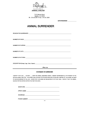 Editable Animal Surrender Letter Template Printable Animal Surrender