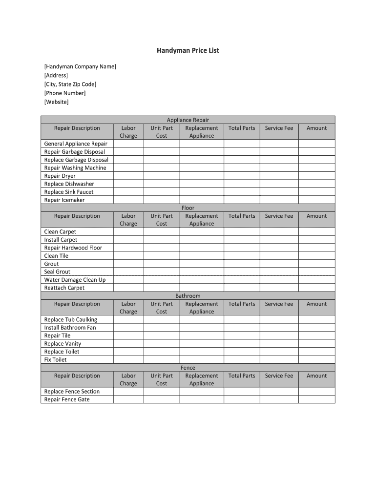 The Handyman Company Form Fill Out And Sign Printable PDF Template