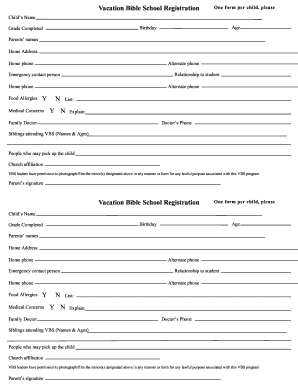 Vbs Registration Form 2023 - Printable Forms Free Online
