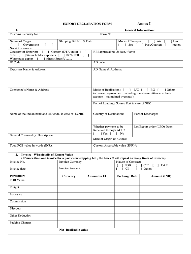 Export Declaration Form Fill Out And Sign Printable PDF Template 