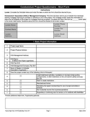 Condominium Project Questionnaire Short Form - Fill Out and Sign Printable PDF Template | SignNow