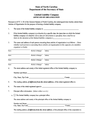 North Carolina Articles of Organization for Domestic Limited Liability ...