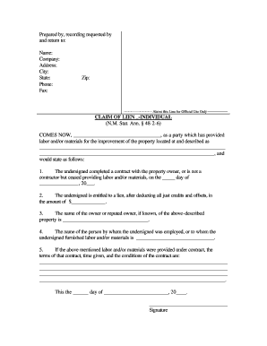 New Mexico Claim of Lien by Individual form - Fill Out and Sign ...