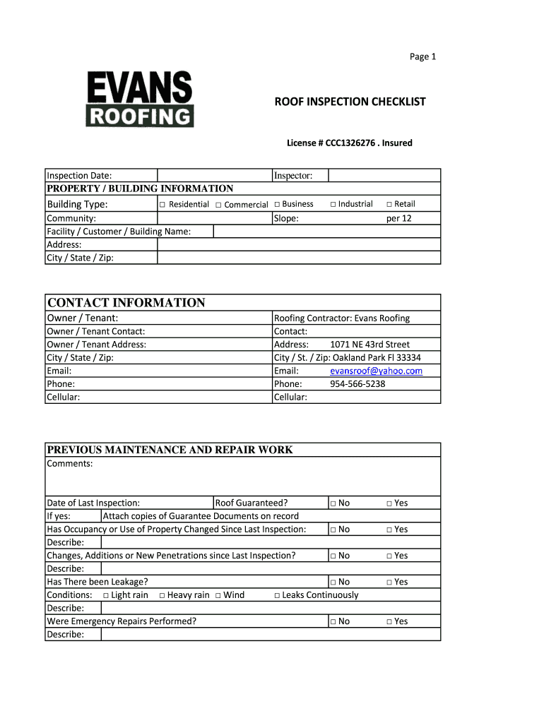 Roof Inspection Report Template Word