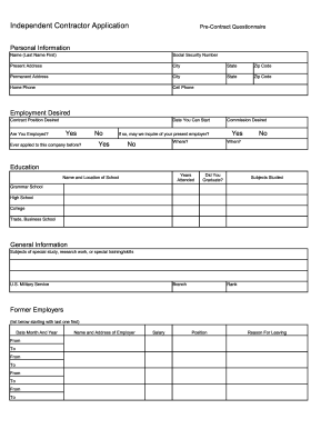 Get And Sign Independent Contractor Application Pre-Contract ...