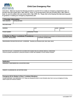 Child care emergency plan - Fill Out and Sign Printable PDF Template ...