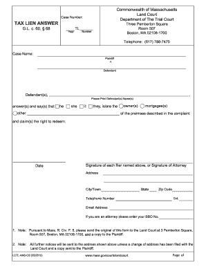 Tax Lien Answer (with Certificate of Service) - Mass.Gov - mass form ...