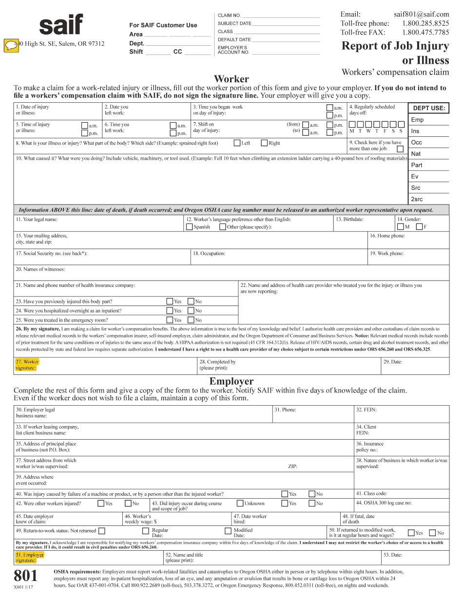 801 Saif 2017 2024 Form Fill Out And Sign Printable PDF Template 801 Saif 2017 2024 Form Fill Out And Sign Printable PDF Template