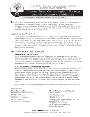 Illinois State Archives Prairie Pioneer Certificate Genealogical ...