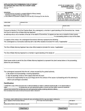 APPLICATION FOR PERMISSION FOR ATTORNEY TO APPEAR PRO HAC VICE IN A ...