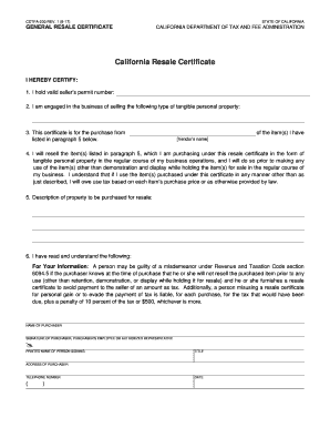 California Resale Certificate - Fill Out and Sign Printable PDF ...