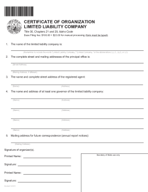 Certificate Of Organization Llc Forming An LLC In Idaho – State Of
