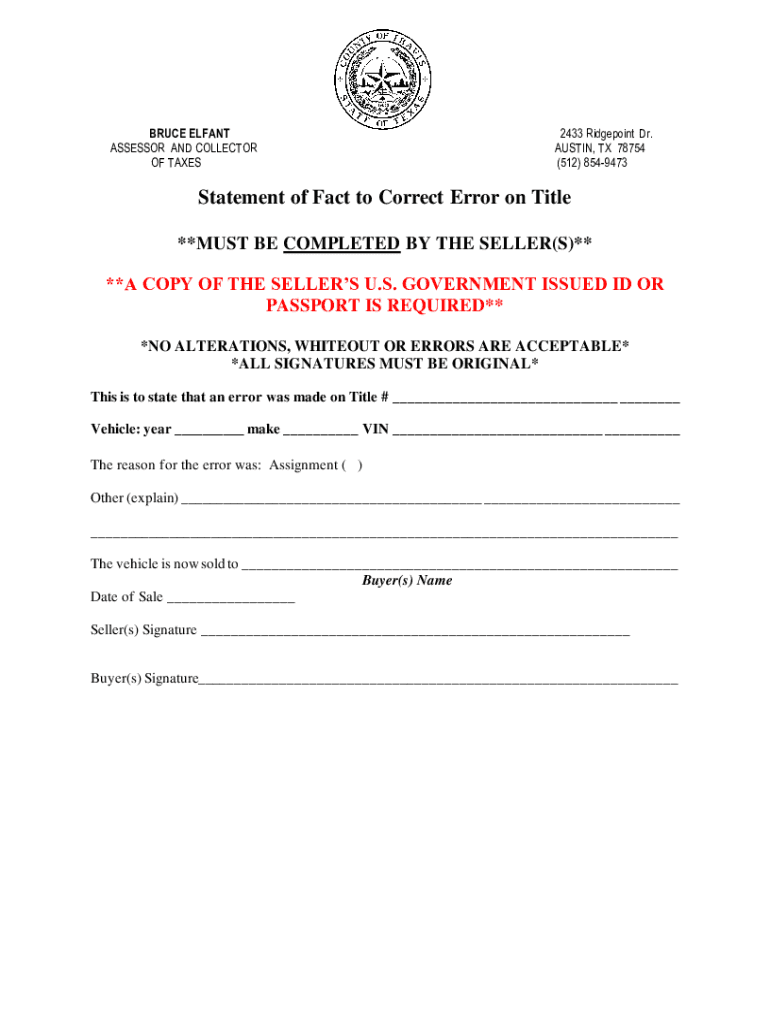 Statement Of Fact To Correct Error On Title AirSlate SignNow